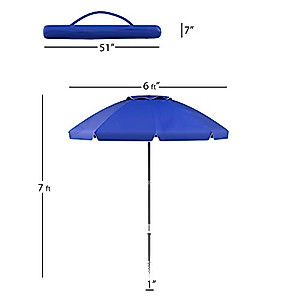 Pure Garden Beach Umbrella with 360 Degree Tilt- Portable Outdoor Sun Shade Canopy with UV Protection, Sand Anchor, Carrying Case (7 Ft, Blue)