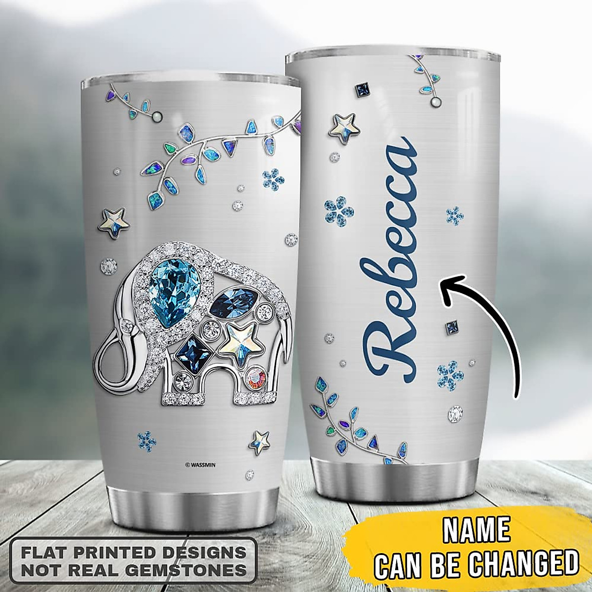 Wassmin Personalized Animal Tumbler Cup With Lid 20oz 30oz Custom Name Animal Stainless Steel Double Wall Vacuum Insulated Tumblers Coffee Travel Mug Birthday Christmas Customized Gifts (Elephant)