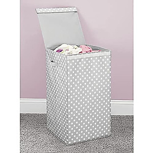 mDesign Large Laundry Hamper Basket with Hinged Lid - Portable and Foldable for Compact Storage - Single Hamper Design for Nursery, Girl's Room, Kid's Playroom - Fun Polka Dot Print - Gray/White Dots