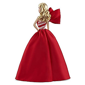 Barbie 2019 Holiday doll, 11.5-inch, Blonde, Wearing Red and White Gown, with Doll Stand and Certificate of Authenticity