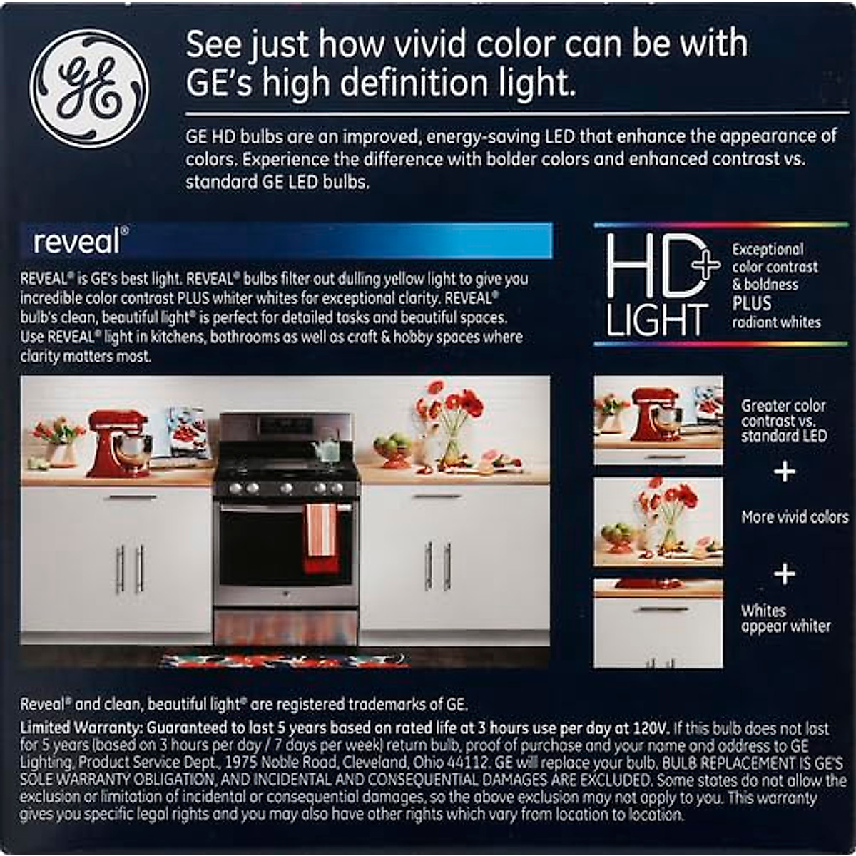 GE Lighting Reveal LED Light Bulbs, 9 Watt (60 Watt Equivalent) HD+ Light, Standard Bulb Shape, Medium Base, Dimmable (2 Pack), White