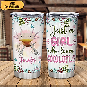 Hyturtle Personalized Gifts For Axolotl Lover - Just A Girl Who Loves Axolotls Custom Name Stainless Steel Tumbler 20oz With Lid - Idea Ocean Animal Lover Gifts For Women Girl On Birthday, Christmas