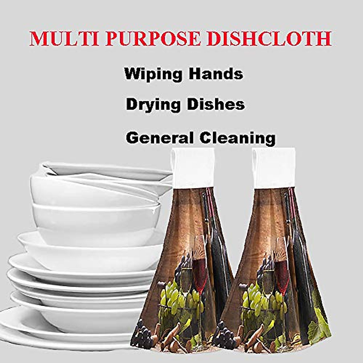 Boccsty Glasses of Red and White Wine Hanging Kitchen Towels 2 Pieces Grapes Wooden Dish Cloth Tie Towels Hand Towel Tea Bar Towels for Bathroom Farmhouse Housewarming Tabletop Home