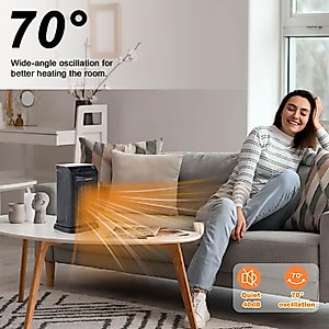 Space Heater with Remote, Thermostat Portable Heater, 1500W PTC Ceramic Heater for Office Home Garage, Fast Heating Oscillating Heater, 12h Timer with Four Modes, Tip-Over and Overheating Protection