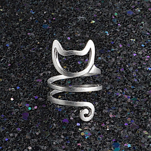 Cute Cat Ring Women Girl Wrap Finger Ring Adjustable Ring Jewelry (Silver, One Size)