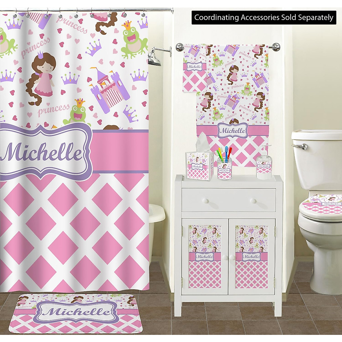 RNK Shops Personalized Princess & Diamond Print Waste Basket - Double Sided (White)