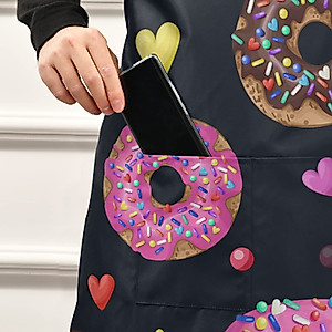 ALAZA H Yummy Donuts Adjustable neck strap Bib Aprons with 2 Roomy Pockets
