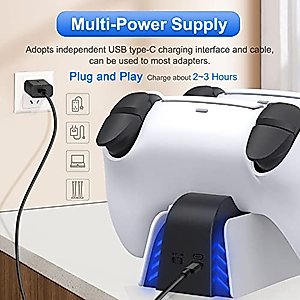 PS5 Controller Charging Station, PS5 Controller Charger for DualSense, PS5 Charging Dock Stand Holder with Fast Charging Cord, Remote Charger Docking Station for Playstation 5 Controllers