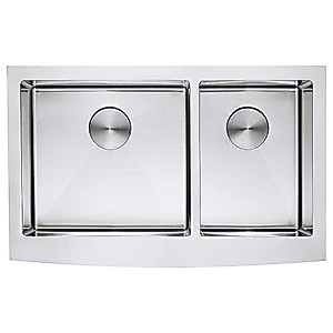 ZUHNE Stainless Steel Double Basin Farmhouse Sink 60/40 (33-Inch Curved Apron Front)