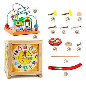 Gemileo Wooden Activity Cube Baby Push Walker for Kids Baby One 1, 2 Year Old Boy Gifts Toys Developmental Toddler Educational Learning Boy Toys 12-18 Months Bead Maze, First Birthday Gifts