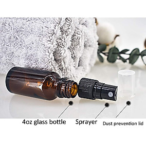 BPFY 12 Pack 4 oz Amber Glass Spray Bottles 4oz Fine Mist Spray Bottle For Essential Oils, Perfumes, Alcohol, Watering Flowers, Cosmetic Spray Bottle, Refillable Liquid Containers