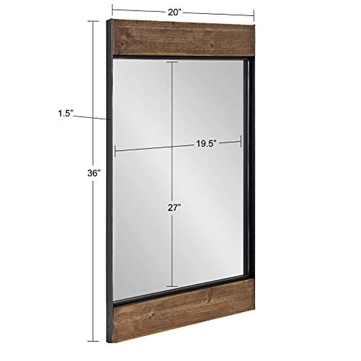 Kate and Laurel Kincaid Farmhouse Wood and Metal Framed Mirror, 20 x 36, Rustic Brown and Black, Chic Rectangle Mirror for Wall