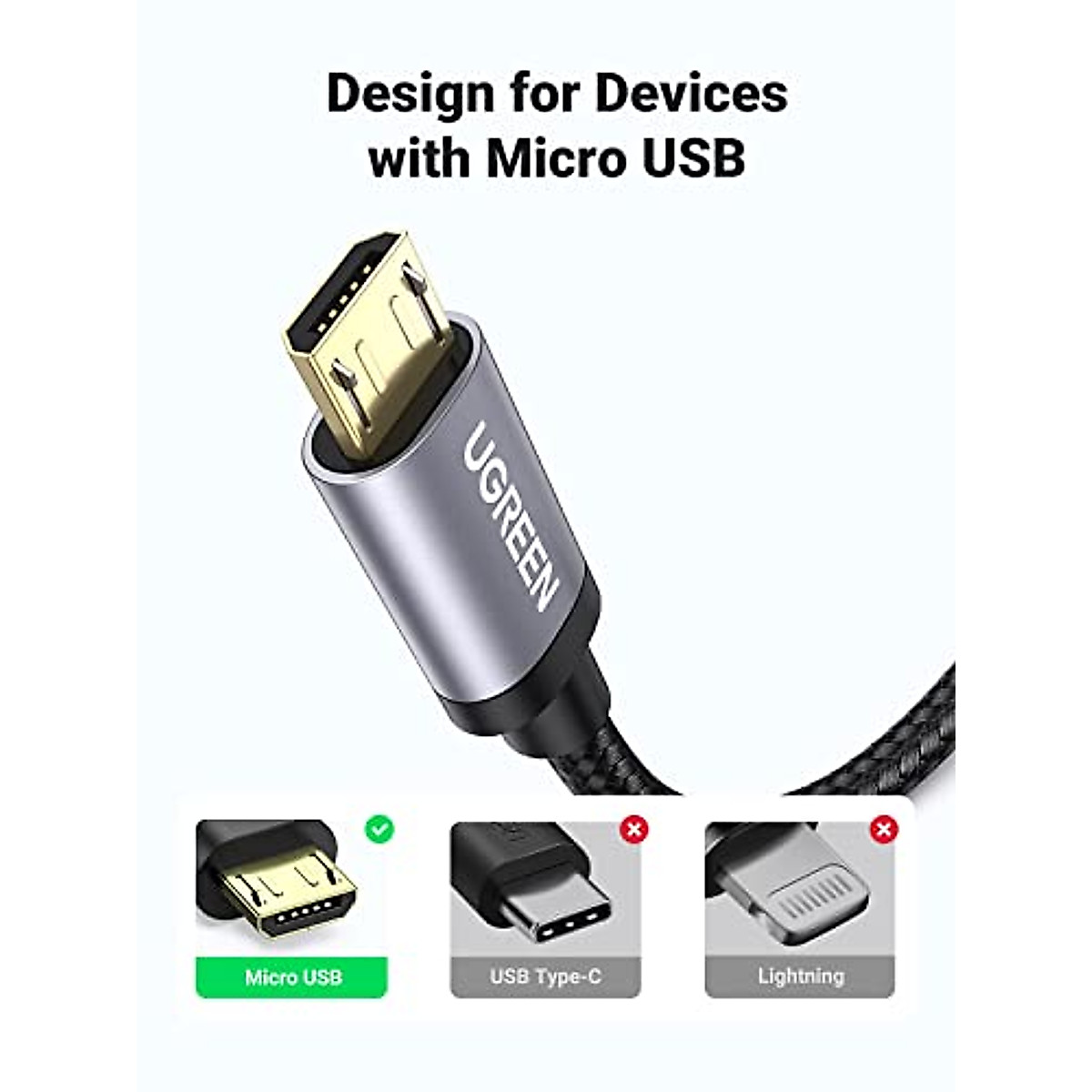 UGREEN Micro USB Cable, 1.5FT High Speed Fast Charging USB Cable, Nylon Braided Durable Android Phone Charger Cord, Compatible with Samsung Galaxy S7 S6 Note LG V10 Tablet PS4 MP3