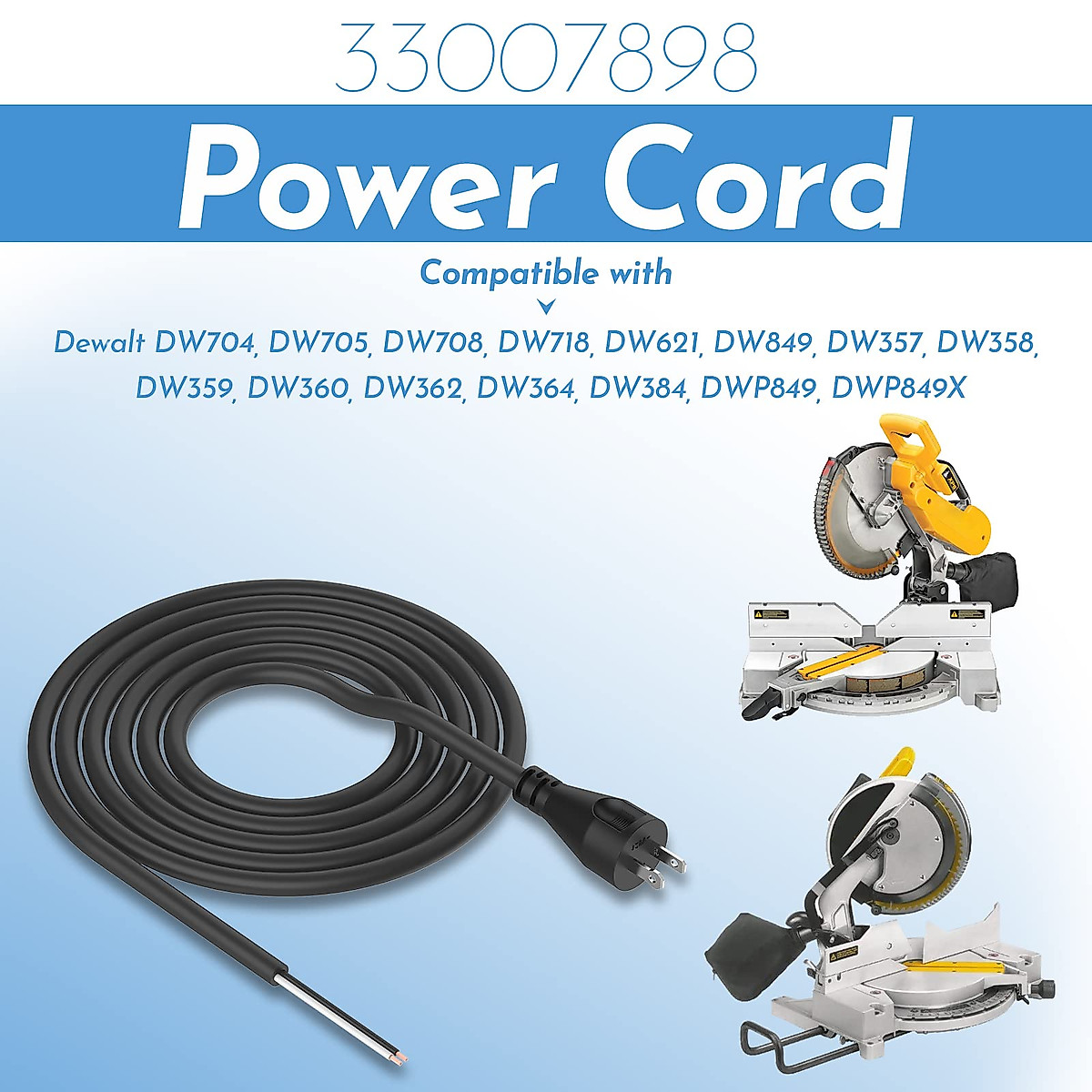 ANTOBLE 33007898 2 Wire 16 Gauge Power Cord Replacement Cord for DEWALT DW704 DW705 DW708 DW718 DW849 DW360 DW384 DWP849X (10 ft)
