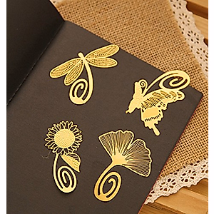 yueton Pack of 8 Cute Cartoon Art Feather Butterfly Dragonfly Gingkgo Monkey Pred Perry Sunflower Olive Branch Metal Gold Bookmarks Book Mark Reading New Novelty + Free Gift