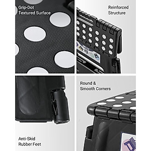 Delxo Folding Step Stool, 13 inch Non-Slip Foldable Stools for Kids & Adults Up to 300 LBS, Step Stool with Handle, Lightweight for Kitchen, Bathroom, Bedroom, Garden, Black, 1PC