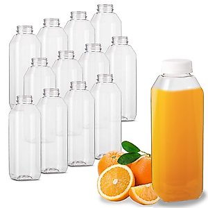 MT Products PET Plastic Juice Bottles 16 oz. - Clear Take-out Containers (Pack of 12) - Made in the USA