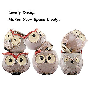 Lewondr Succulent Plant Pots, 6 Pack 2.5 Inch Mini Small Ceramic Owl Shaped Flower Pots with Drainage Holes, Flowerpots Planter Container Set for Home Office Desk Shelf Garden Patio Balcony Décor, 02
