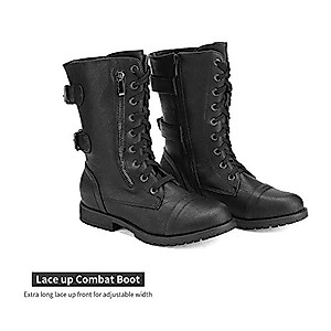 DREAM PAIRS Women's Terran Snow Black Faux Fur Lined Mid Calf Riding Combat Boots Size 10 M US