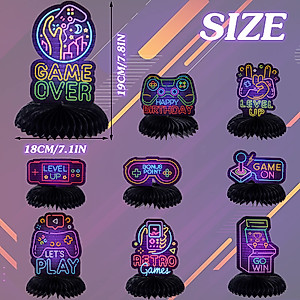 9 Pcs Neon Video Game Party Decorations Supplies Neon Video Game Honeycomb Table Centerpieces Cutouts for Video Game Birthday Baby Shower Theme Party Supplies