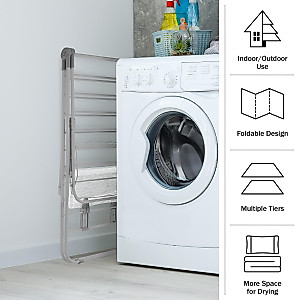 Everyday Home Clothes Drying Rack - Indoor/Outdoor Portable Laundry Rack for Clothing, Towels, Shoes - Collapsible Clothes Stand (Brushed Silver)
