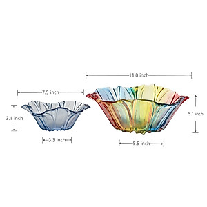 YITONGDA 2-Pack,11.8-inch 7.5-inch,Colorfu Glass Fruit Bowl,Candy Bowl,Snacks Bowl,Salad and Vegetables Bowl for Home and Kitchen,Country Style