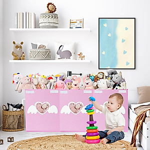 Xmasorme Extra Large Toy Box Chest, Toy Storage Organizer Bins with Transparent Windows, Foldable Storage Box for Kids,Boys,Girls,Toddler,Nursery Room,Playroom(Pink Heart)