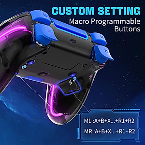 Honghao Controllers for PS4, LED Wireless PS4 Remote with Hall 3D Joystick, Dual 4 Shock RGB Custom Game Controllers for PlayStation 4 | Customizable Buttons| Responsive Control (Blue)