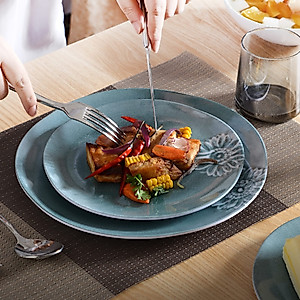 PUMELAMI Melamine Dinnerware Sets of 12Pcs,Dishes Set for 4, Blue Dinnerware Sets, Suitable for Indoor and Outdoor Use,Unbreakable,Dishwasher Safe,BPA free