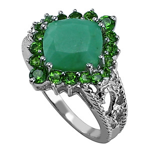 CARILLON Rotational Move Chrysoprase Chrome Diopside 925 Silver Christmas Cocktail Ring (Sterling Silver, 10.5)