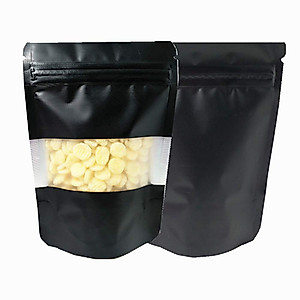 MITOB 100 Pieces Mylar Bags with Window Zipper Lock Stand Up Aluminum Foil Bag for Zip Food Storage Lock Packaging Bag Reusable (3.5x5.1 inch, Black)