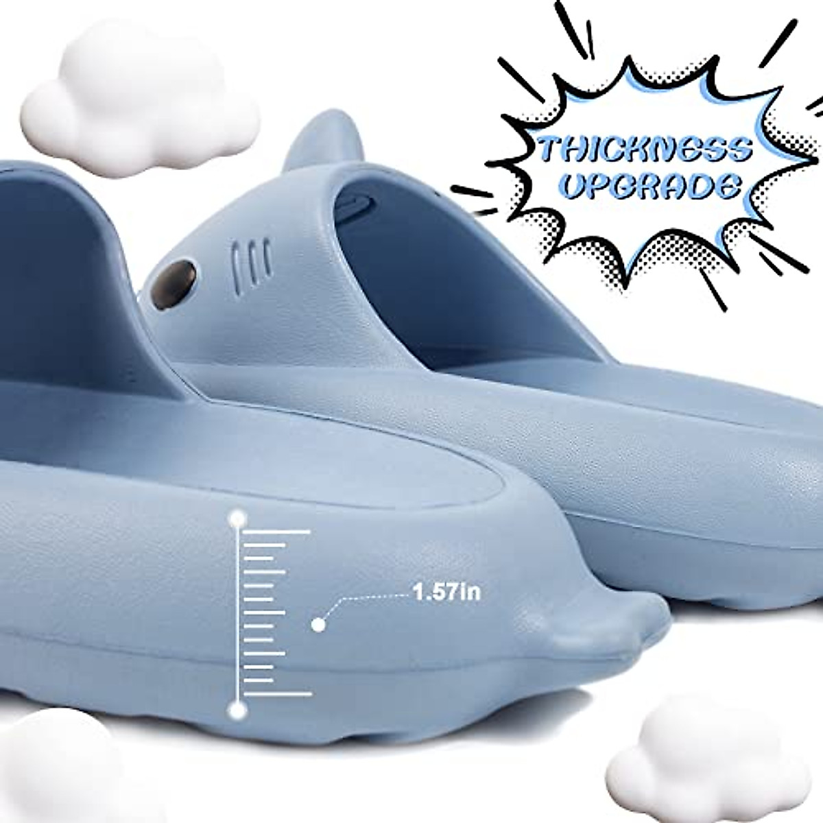 Azorn Cute Shark Slippers for Women and Men, Cloud Shark Slides with Cushioned Thick Sole, Open Toe Non-Slip Beach Pillow Slippers Bathroom Sandals for Indoor & Outdoor
