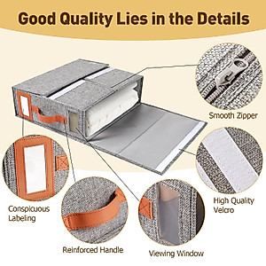 TOPGROT Bed Sheet Organizers and Storage 4 Pack, Foldable Sheets Organizer for Linen Closet with Window and Label, Bedding Storage Box for Blanket, Duvet Cover Set, Queen and King Sheets Set