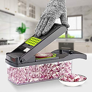 PJ Kitchen Accessories Smart Vegetable Chopper with Mandoline Slicer - Food & Veggie Cutter, Dicer for Onion, Potato & fruits Gray