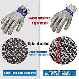 TS 2.0 ANSI A9 Cut Resistant Glove Stainless Steel Mesh Metal Wire Glove Durable Rustproof Reliable Cutting Glove for Meat Processing, Food Cutting (Medium）