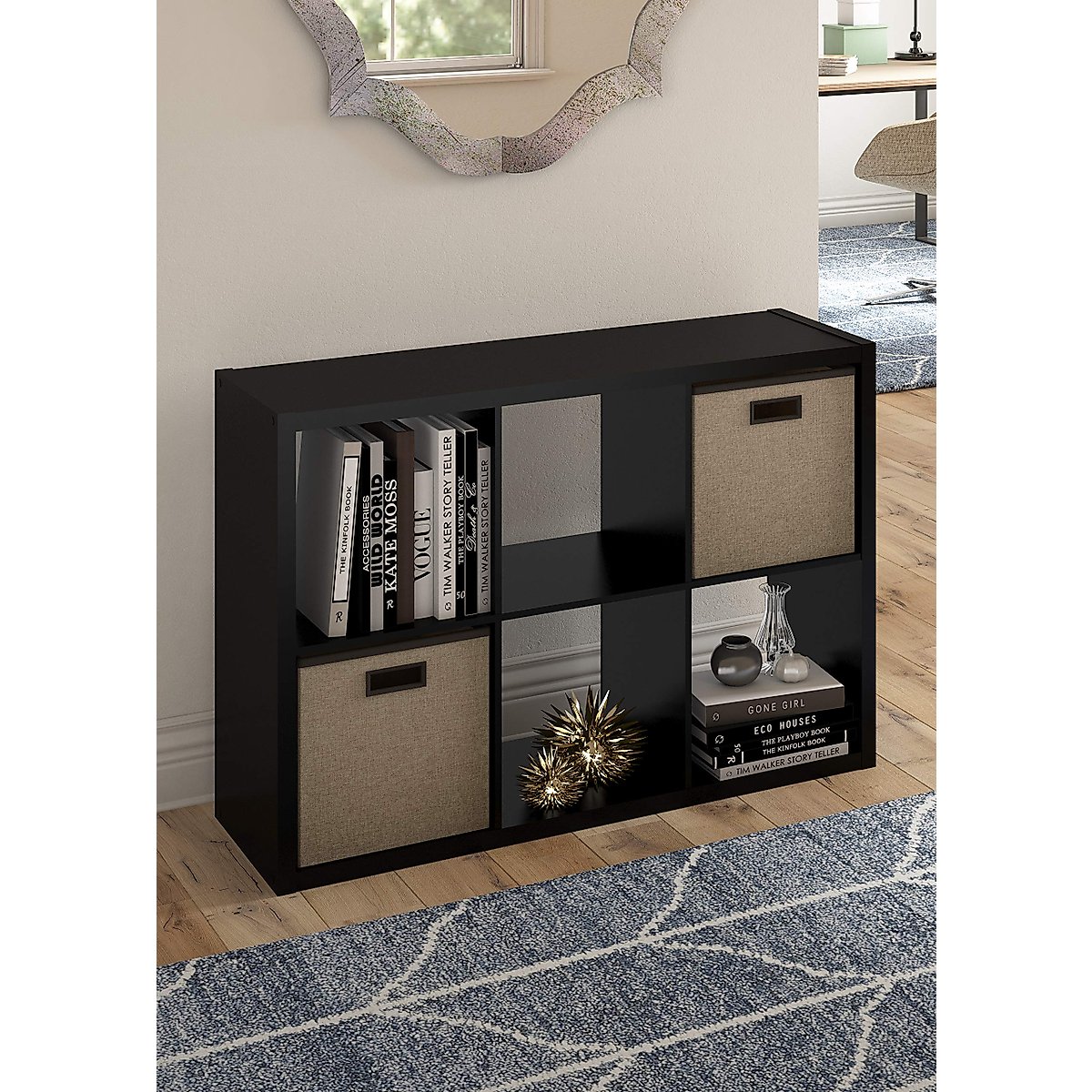 ClosetMaid 6 Cube Storage Shelf Organizer Bookshelf with Open Back, Vertical or Horizontal, Easy Assembly, Wood, Black Finish