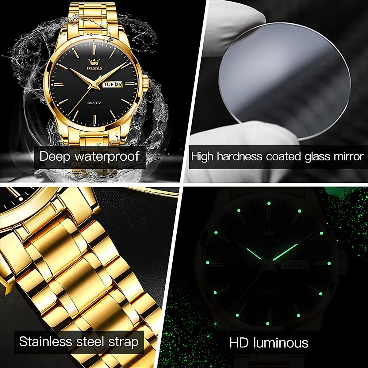 OLEVS Men Watch Mens Gold Watch Big face Stainless Steel Luxury Watches for Men Waterproof Date Classic Luminous Men Simple Watch Gift for His