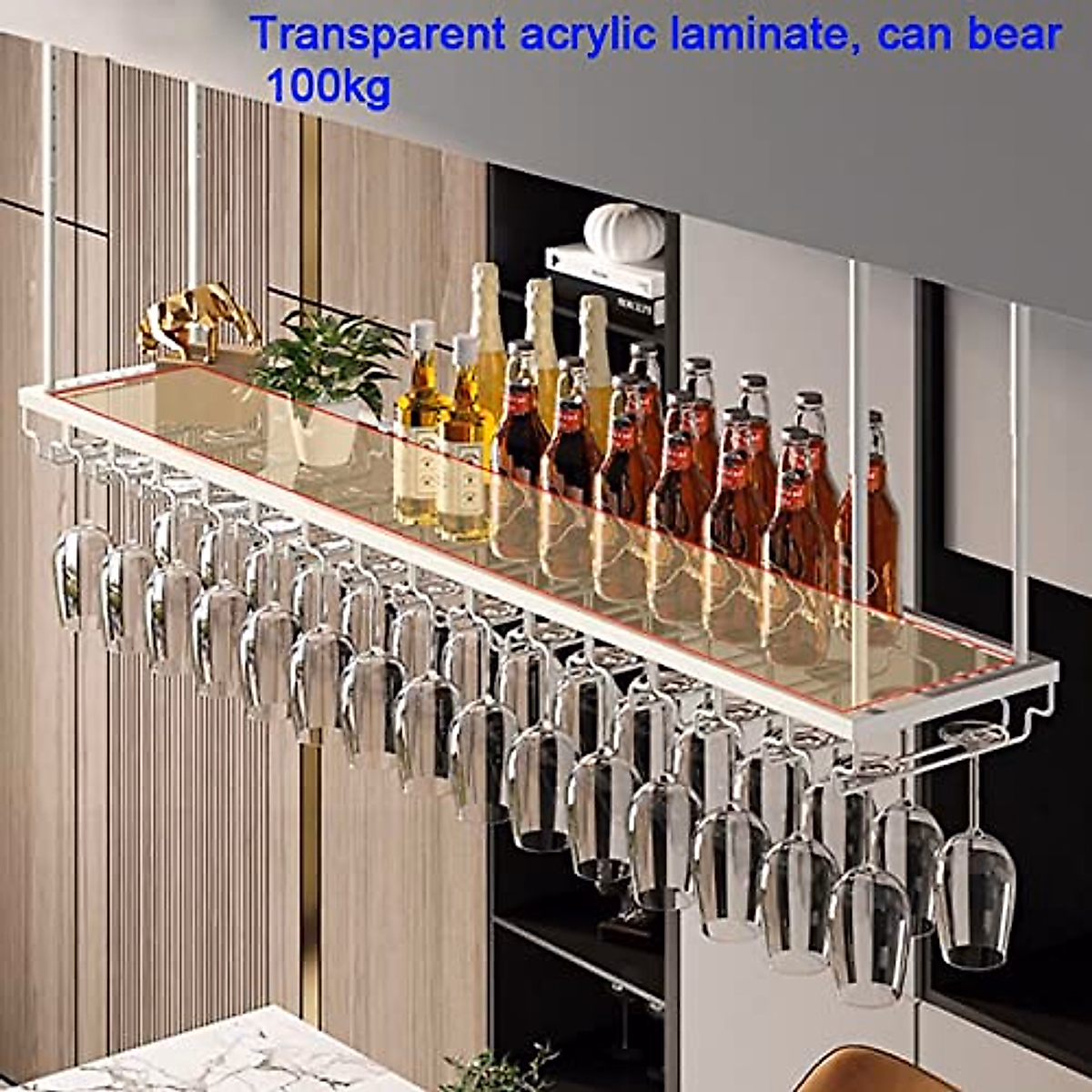 Ceiling Glass Rack Ceiling Hanging Rack,Adjustable Height,Metal Holder Stemare Goblets,Bars Restaurants Kitchenshite Storage Shelf,Can Bear 100KG