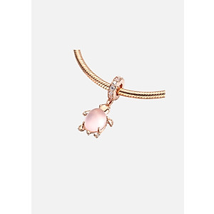 Ouroyea Murano Glass Rose Gold Pink Sea Turtle Dangle Charm 925 Sterling Silver Pendant,Jewelry Beads Gifts for Women Bracelet&Necklace