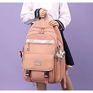 AONUOWE Aesthetic Cute Back to School Backpack for Girls and Boys Large Capacity School Bag in 6 Colors (Pink)