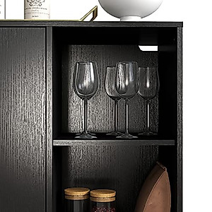 Panana Accent Sideboard Buffet Serving Cabinet with 2 Doors and Shelves Storage Cabinet White Coffee Bar Cabinet for Kitchen Dinning Room Living Room (41.81 inch, Black)