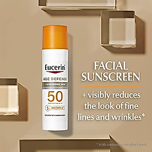 Eucerin Sun Age Defense SPF 50 Face Sunscreen Lotion with Hyaluronic Acid, Facial Sunscreen with 5 Antioxidants, 2.5 Fl Oz Bottle