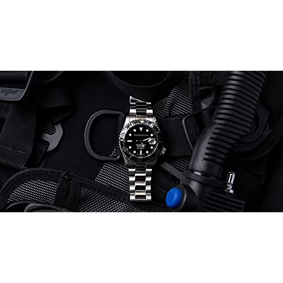 MOMENTUM Men's Aquamatic IV Automatic Dive Watch | 200M Water Resistance | Sapphire Crystal | Glass Back | SuperLuminova Luminous | Self-Winding (Black Dial | Hyper Rubber Band)