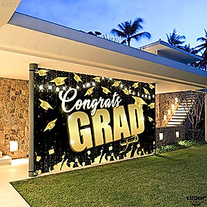 Big, Congrats Grad Backdrop - 72x44 Inch | Graduation Backdrop 2023 Black and Gold Graduation Party Decorations 2023 | Graduation Banner 2023, Graduation Decorations 2023 | Congrats Grad Banner 2023