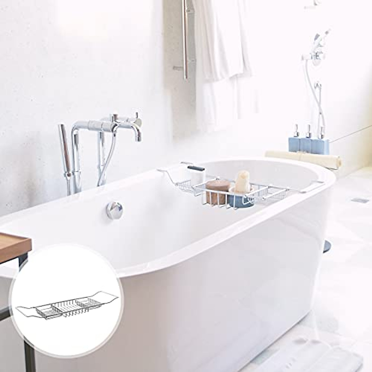 Cabilock Table and Shower Fits Most Extendable Bath Bathtub Tubs European Tray Removable Sundries Golden Phone Accessories Sponge Bathroom Counter Bathing Toys Glass Proof Spa Shelf, with