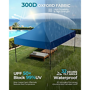 Eesdom 10in x 15in Canopy Tent with Roller Bag, Easy Up Pop Up Tent, 300D Silver-Coating Outdoor Shelter, 4 Stakes & 4Sandbags & 4 Ropes, Blue