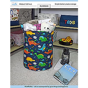 CherryPig RUNRONG Large Size Round Storage Basket Foldable Waterproof Canvas Laundry Hamper with Handles Nursery Organizer for Bedroom/Living Room/Bathroom(Round Dinosaur Paradise)