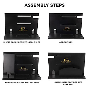 Wood Phone Docking Station Key Holder Wallet Stand Watch Organizer for Men Husband Dad - Anniversary Birthday Father Black Walnut