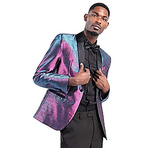 Mens Magic Color Tuxedo Suit Jacket Luxury Slim Fit Dress Blazer Prom Sport Coat,Pink/Gold,Small