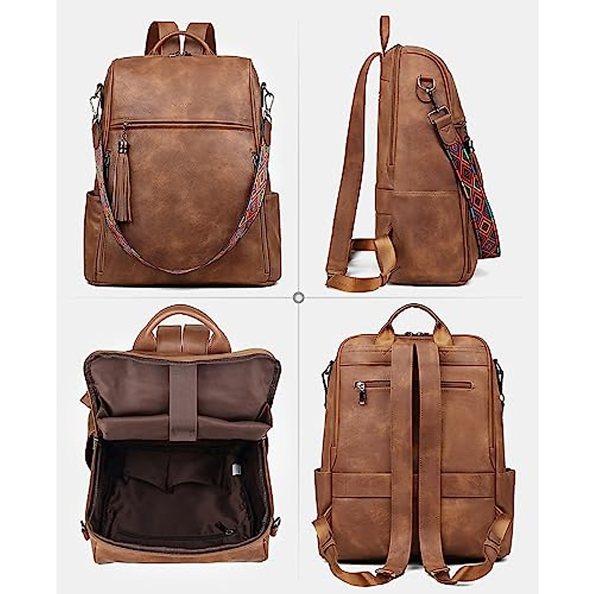 FADEON Laptop Backpack Purse for Women Large Designer PU Leather Laptop Bag, Ladies Computer Shoulder Bags